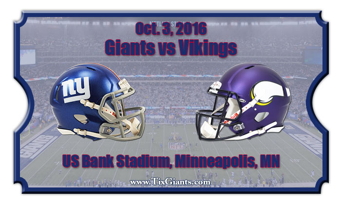New York Giants vs Minnesota Vikings Football Tickets | Oct. 3, 2016 New York Giants vs Minnesota Vikings Football Tickets | Oct. 3, 2016